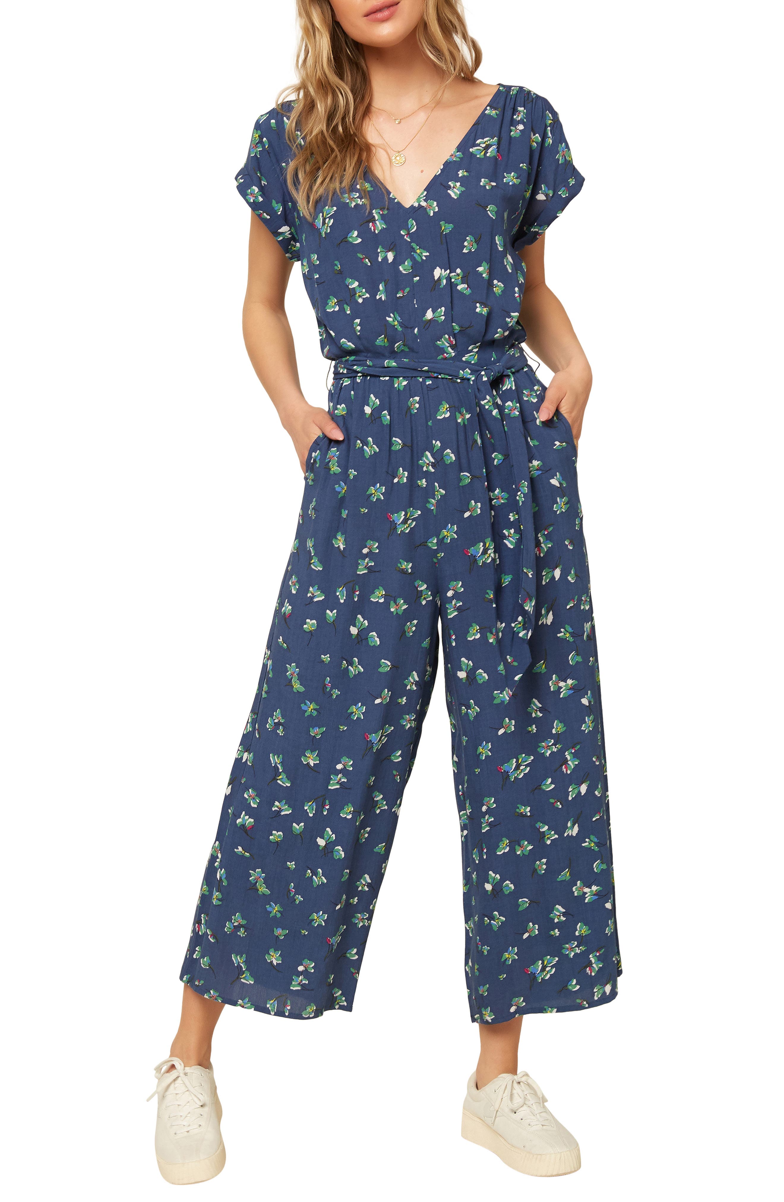 O'Neill Nickie Floral Print Woven Crop Jumpsuit | Nordstromrack