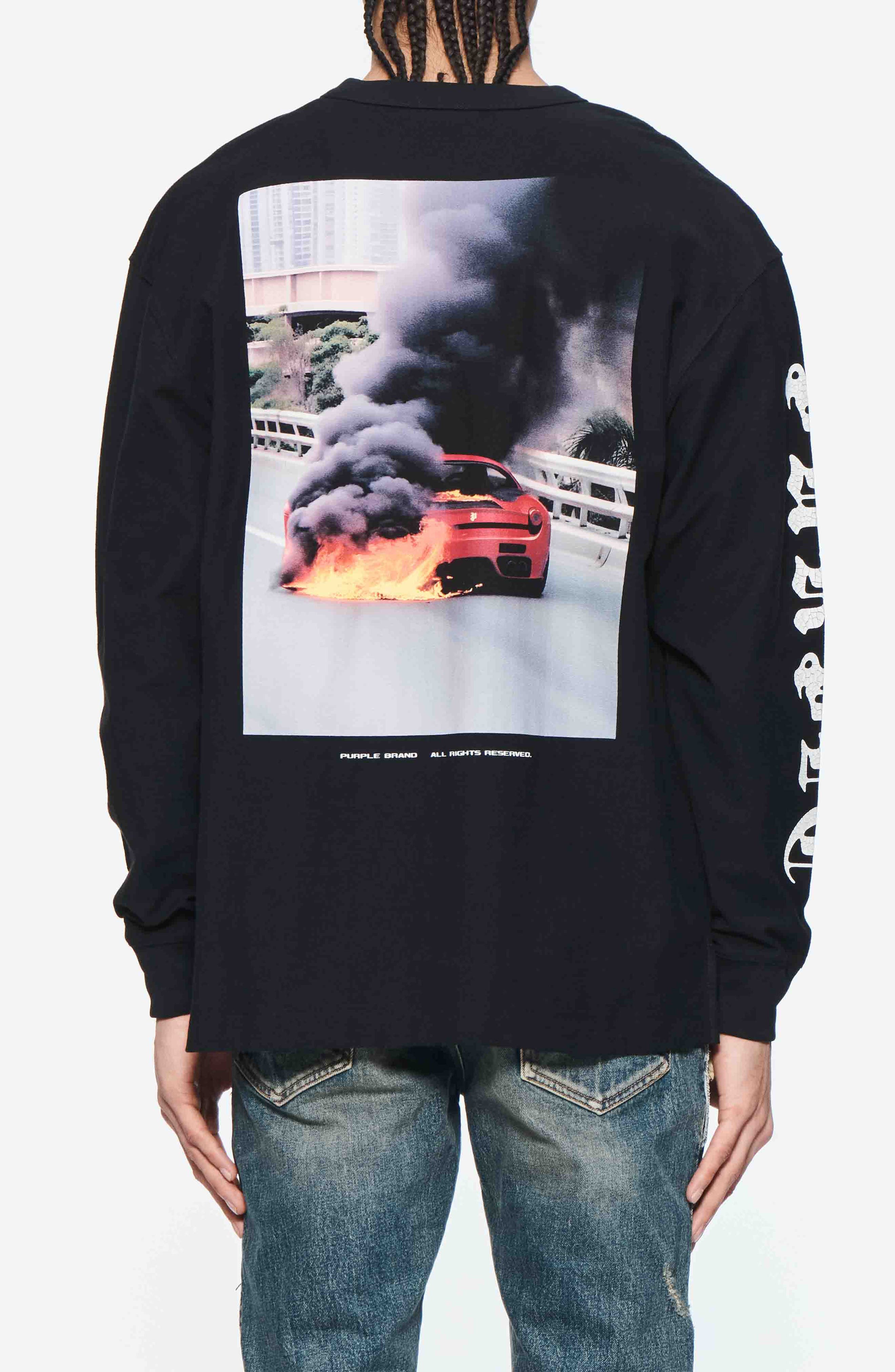 PURPLE BRAND Textured Long Sleeve Logo Cotton Jersey Graphic T-Shirt ...