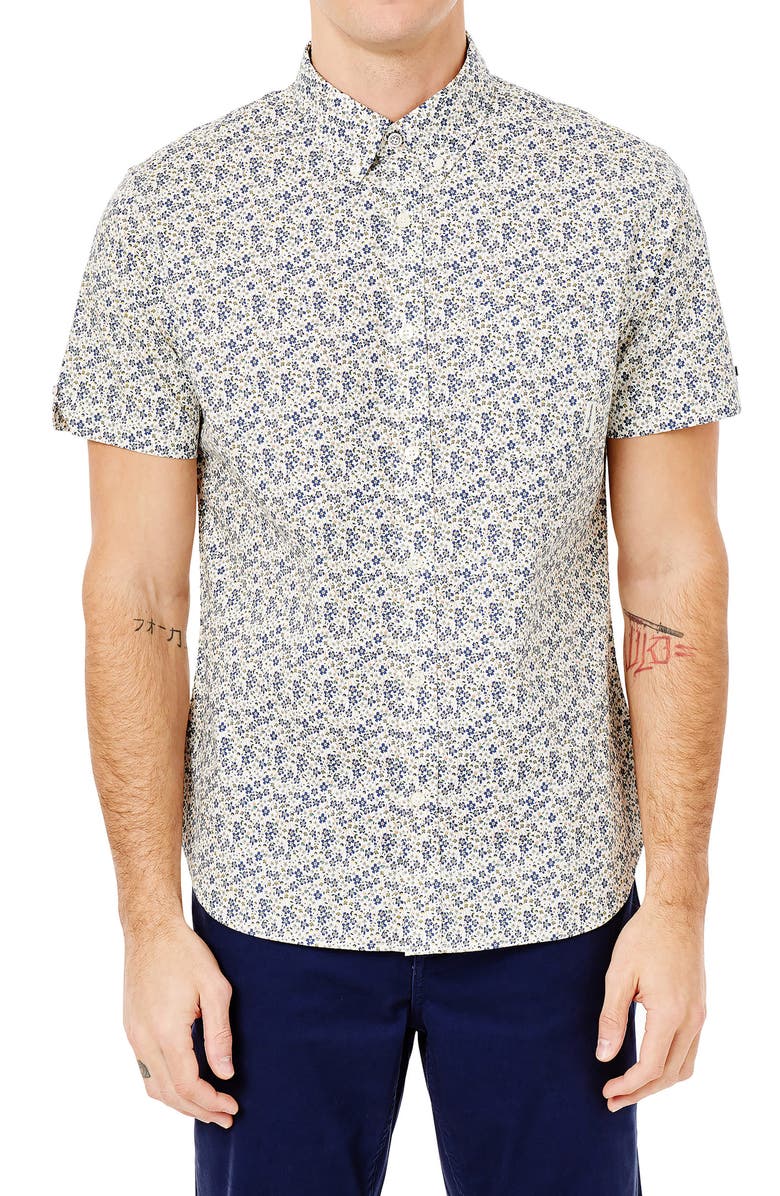 Ben Sherman Slim Fit Digi Floral Print Short Sleeve Stretch Button-Down ...