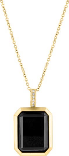14K Yellow Gold Diamond Onyx Pendant Necklace