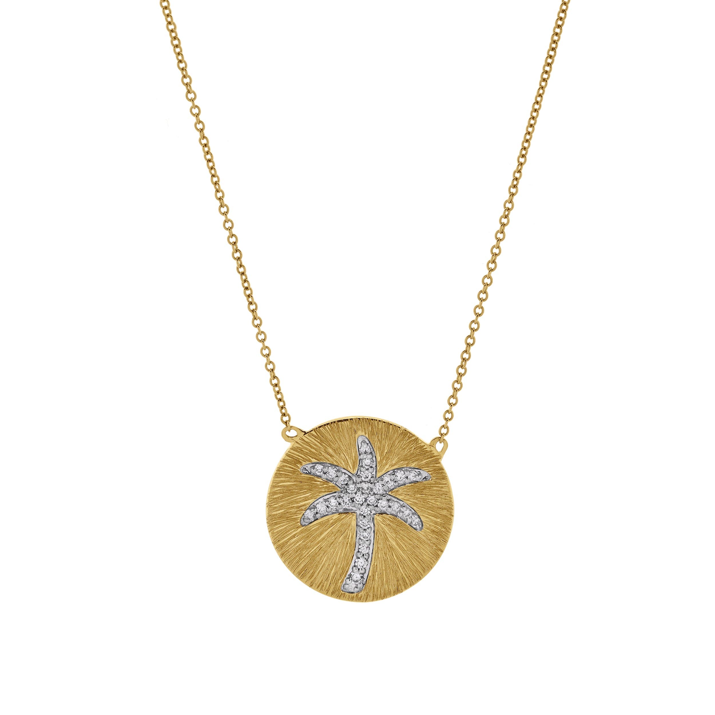 LuvMyJewelry Soleil Palm Diamond Studded Round Disc Pendant Necklace in ...