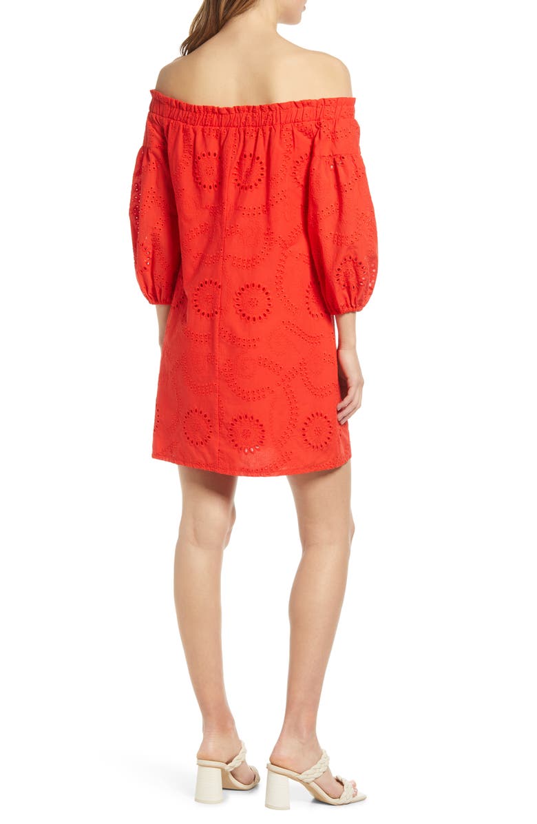 Vince Camuto Cotton Eyelet Off the Shoulder Long Sleeve Shift Dress ...