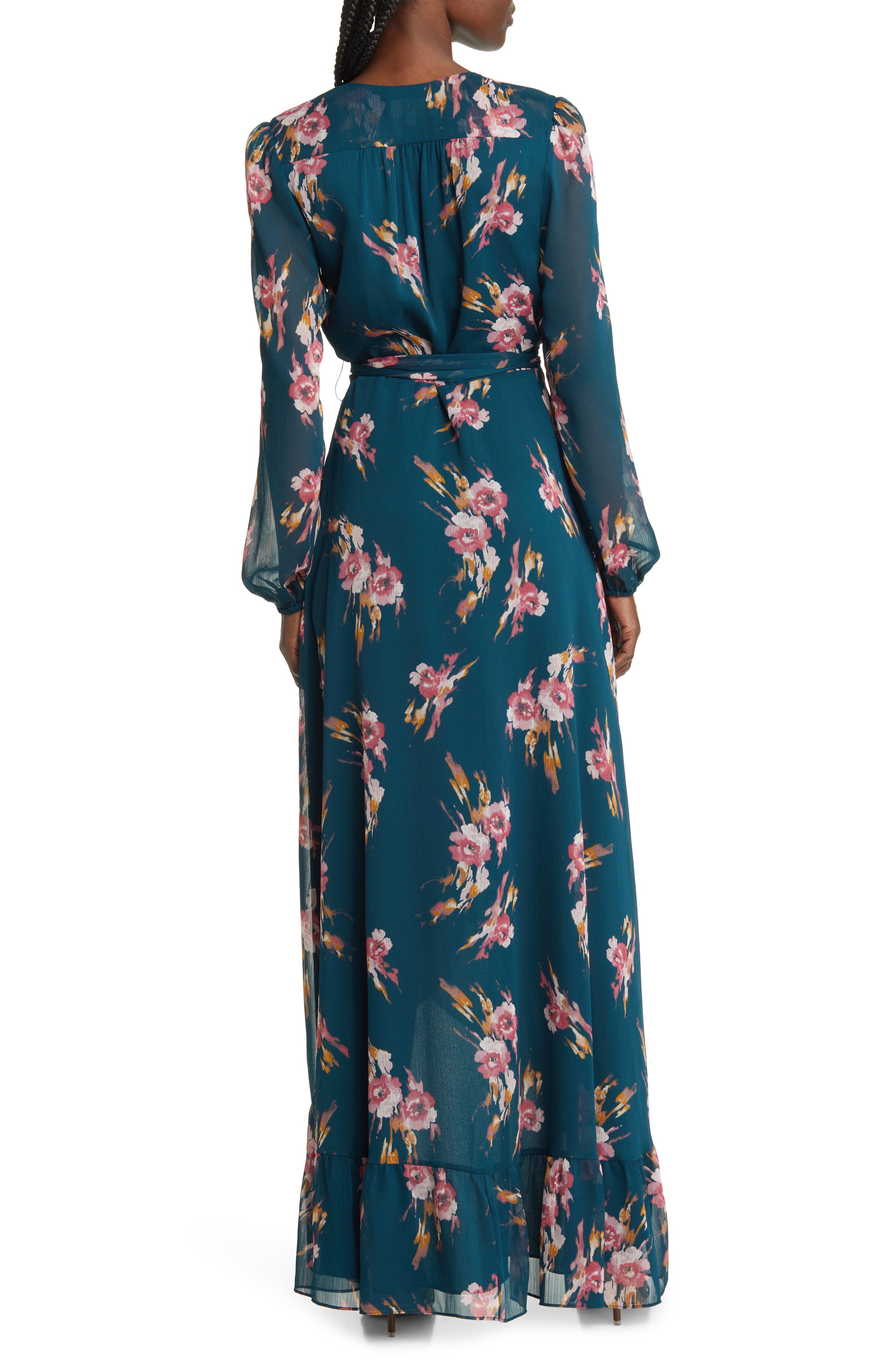 WAYF The Meryl Floral Long Sleeve Wrap Gown | Nordstrom