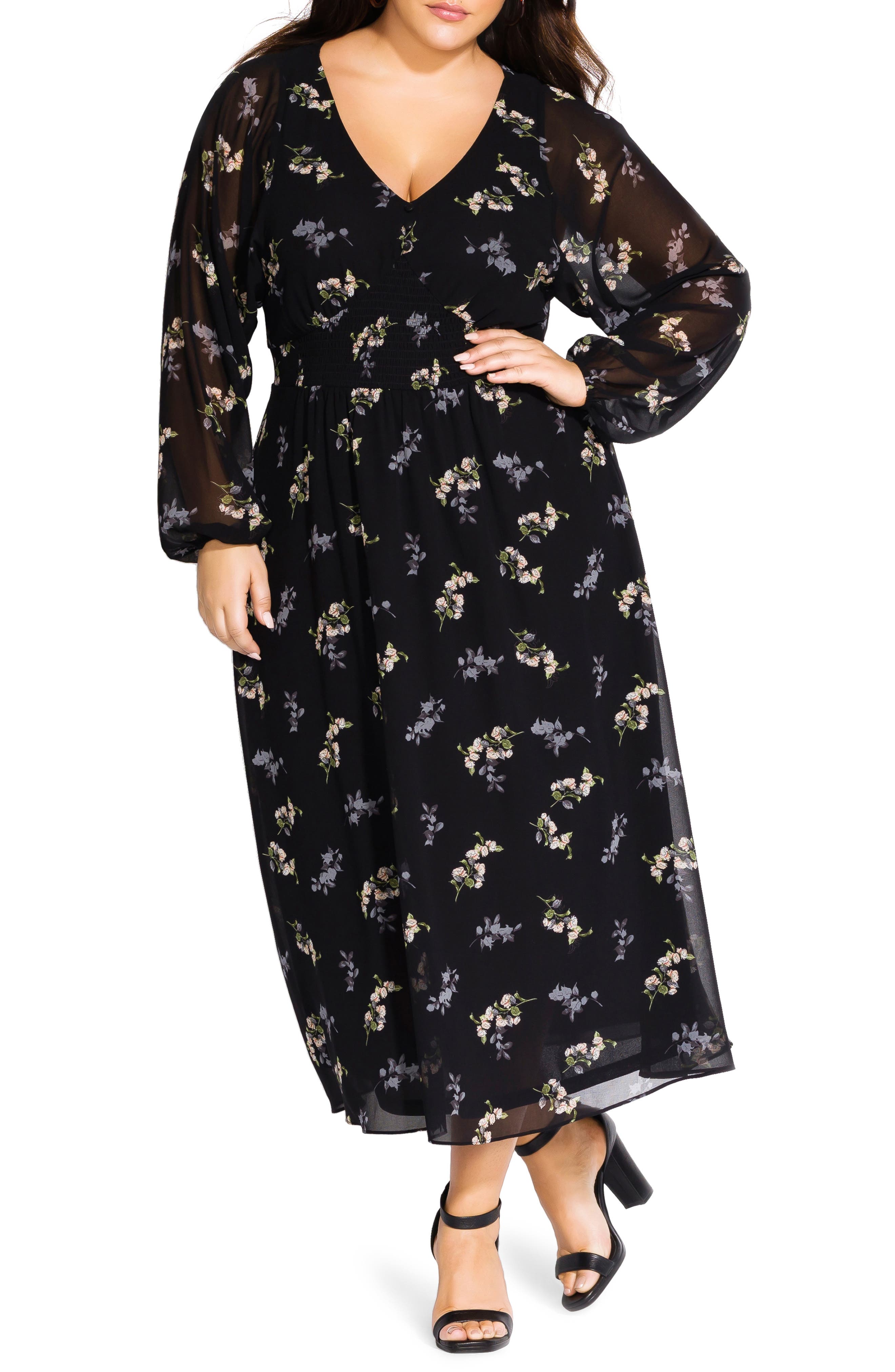 City Chic Gentle Floral Long Sleeve Dress | Nordstromrack