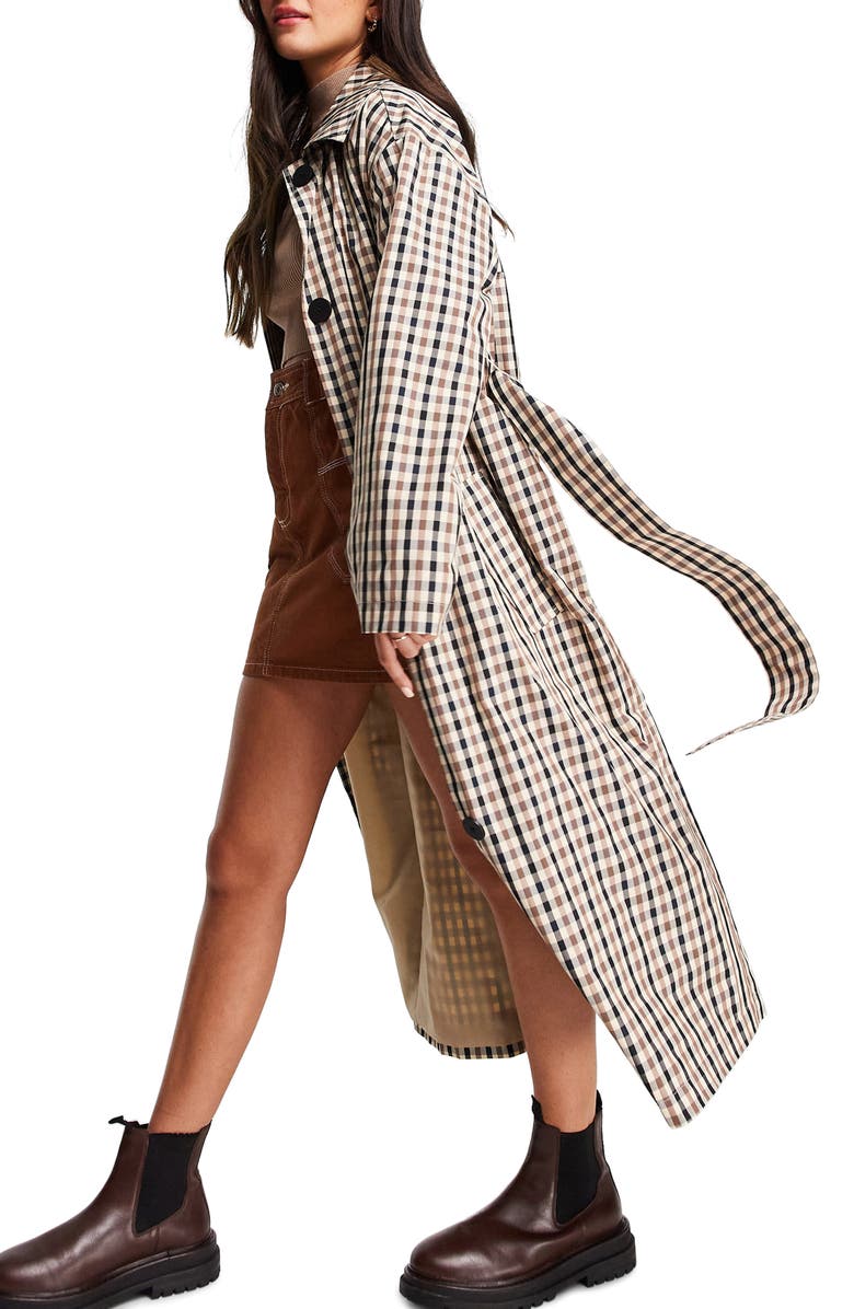 ASOS DESIGN Check Boyfriend Trench Coat | Nordstromrack