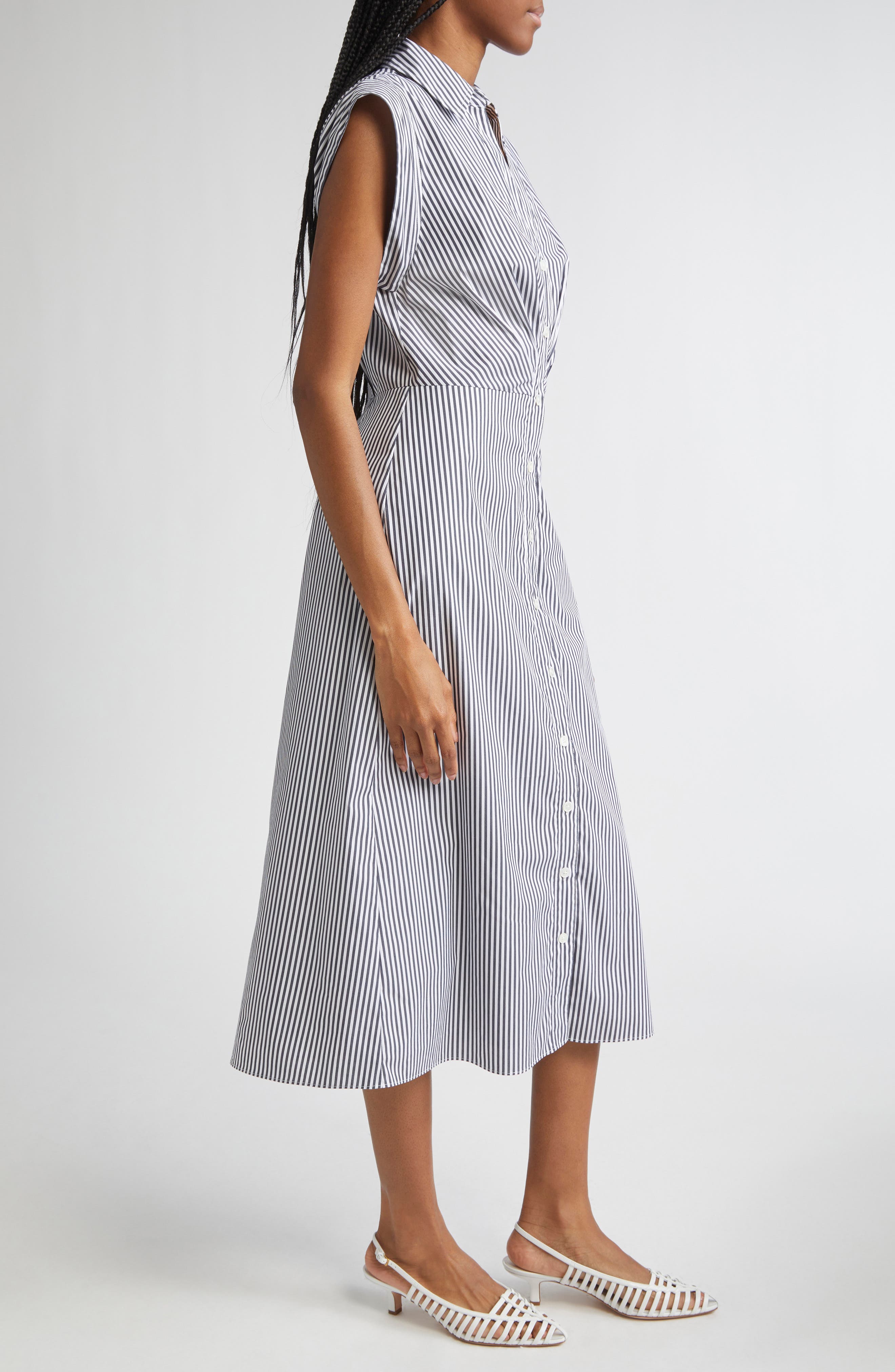 Veronica Beard Haydon Sleeveless Stripe Cotton Blend Shirtdress ...