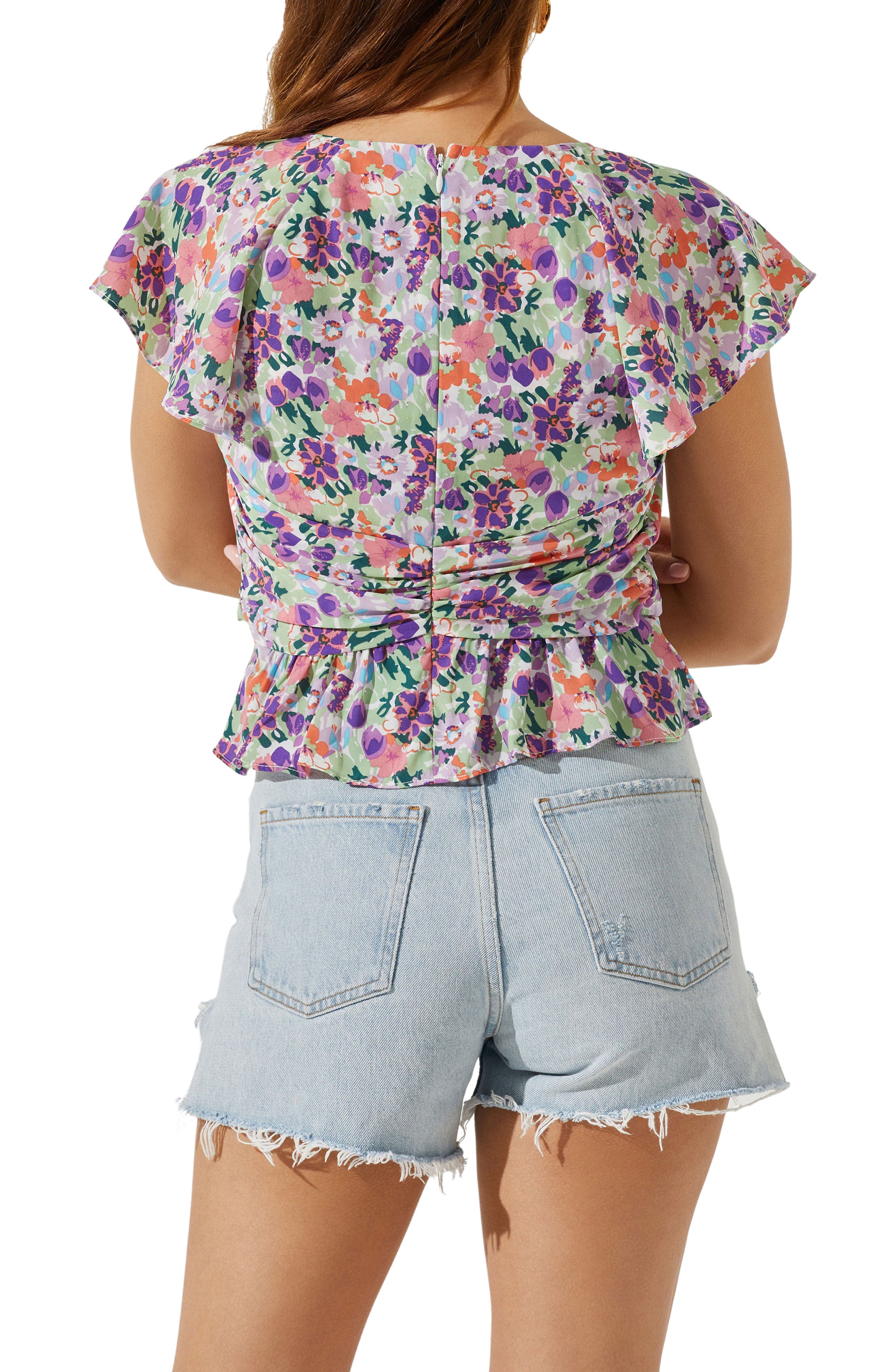 Floral Print Flutter Sleeve Peplum Top (Women) | Nordstromrack