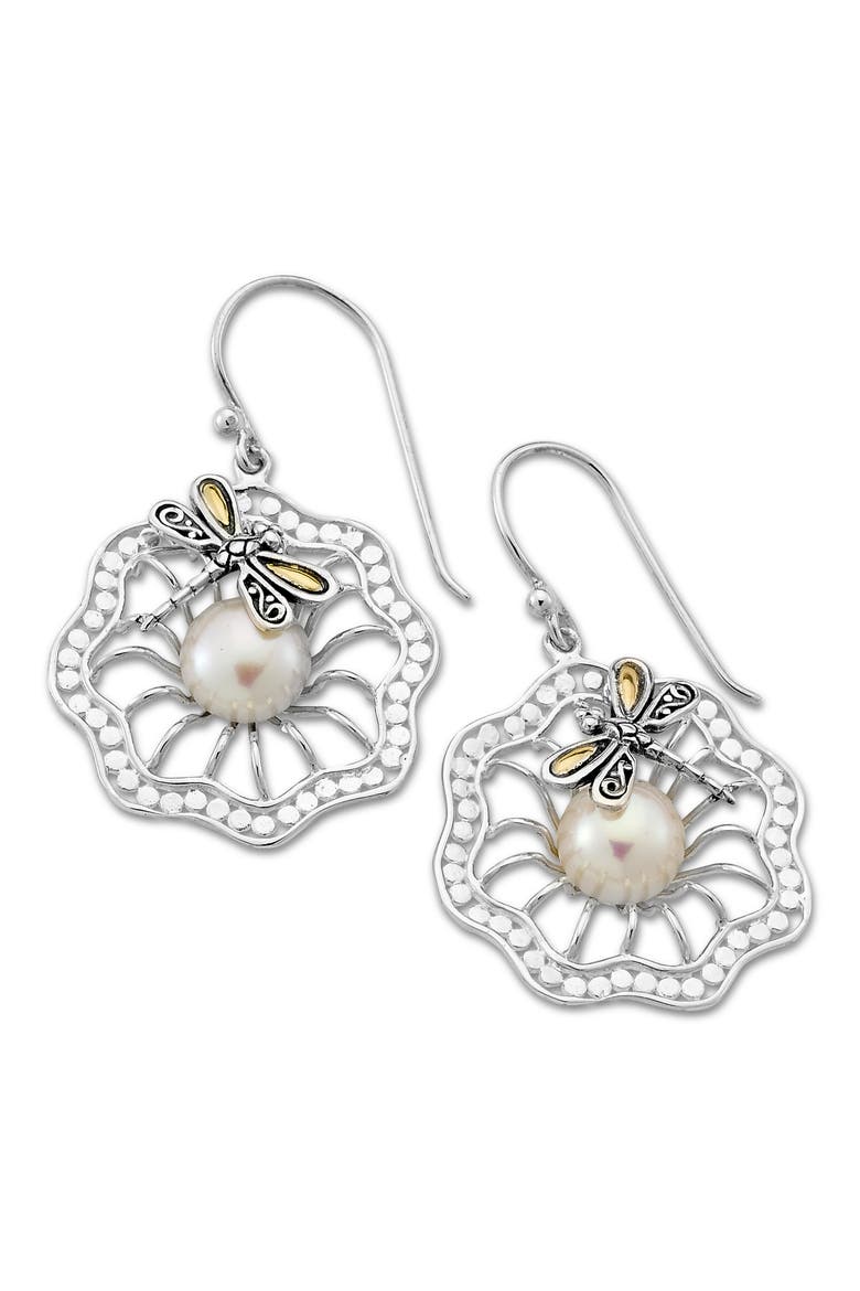 Sterling Silver & 18K Gold Pearl Dragonfly Filigree Drop Earrings ...