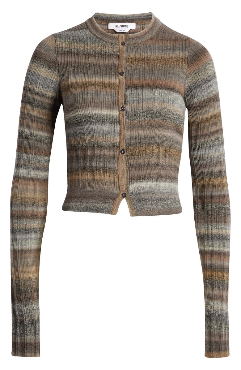 Re/Done Space Dye Stripe Rib Crop Wool Cardigan | Nordstromrack