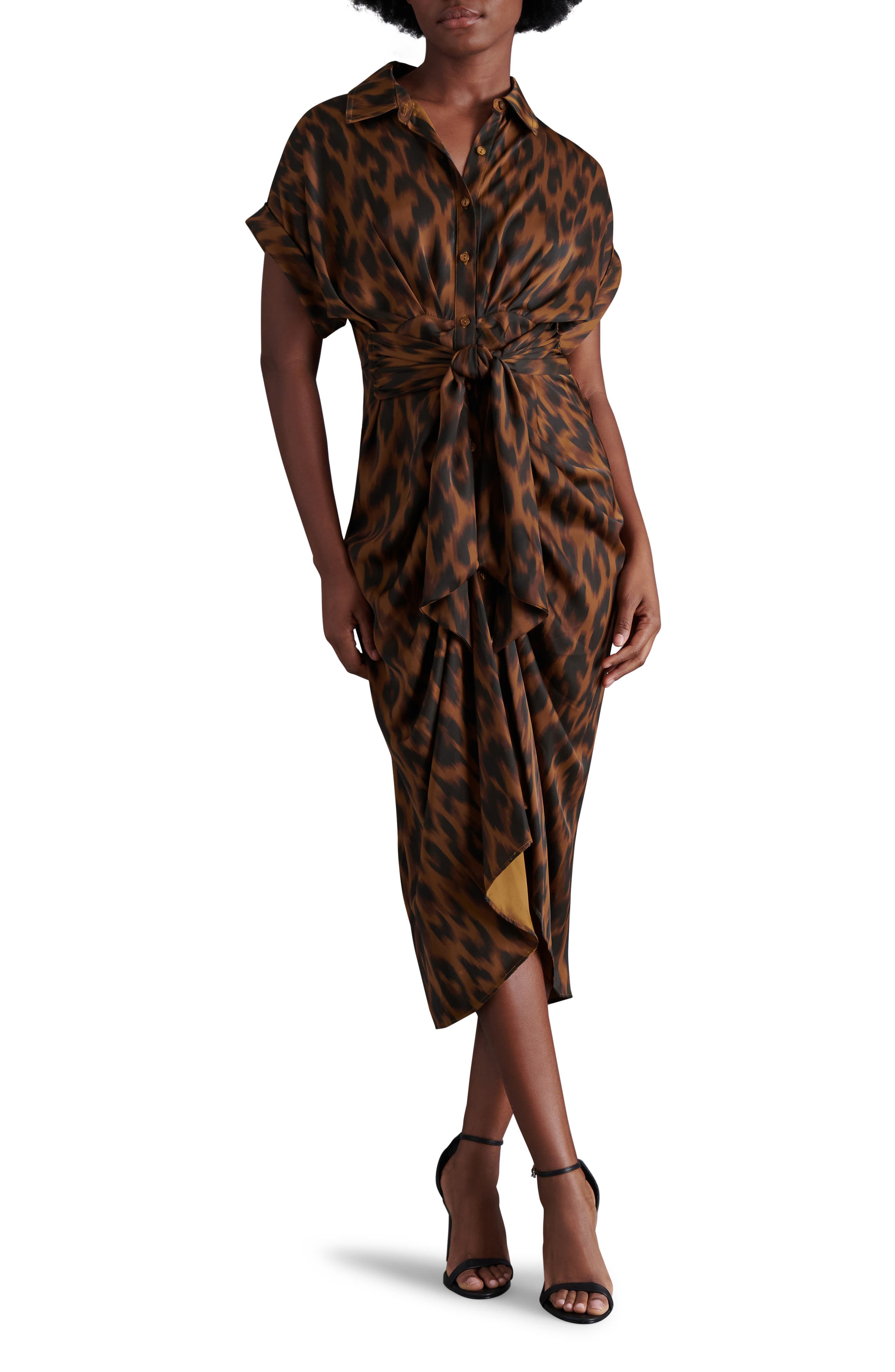Steve Madden Tori Leopard Print Washed Satin Shirtdress | Nordstromrack