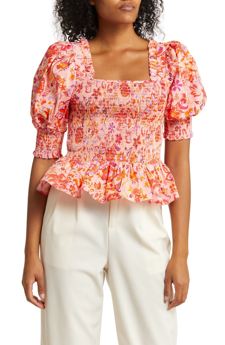 CeCe Short Puff Sleeve Smocked Top | Nordstromrack