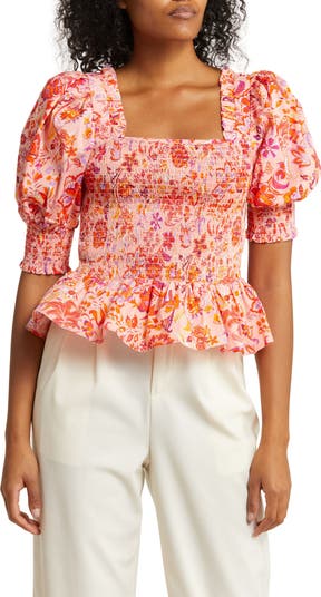 CeCe Short Puff Sleeve Smocked Top | Nordstromrack