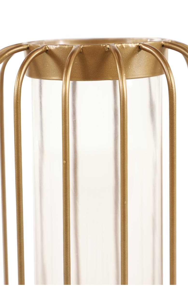WILLOW ROW Cylindrical Modern Gold Metal Bars & Glass Vase Holder - 7 ...