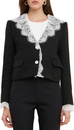 Endless Rose Lace Collar Tweed Crop Blazer | Nordstrom