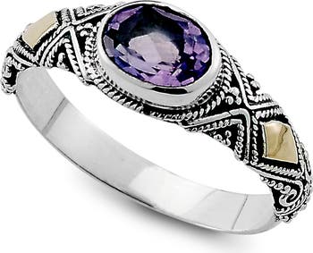 SAMUEL B. Sterling Silver & 18K Yellow Gold Oval Amethyst Ring ...