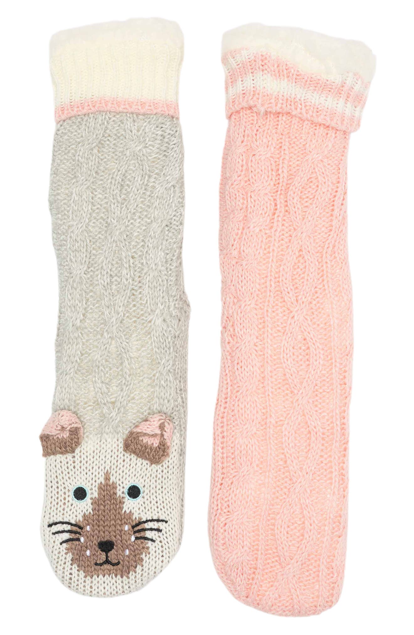 CUDDL DUDS Faux Shearling Lined Cat & Cable Knit Socks - Pack of 2 ...