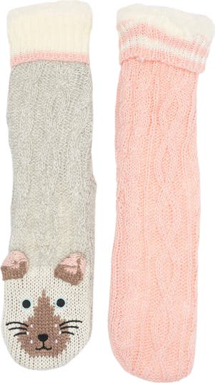 CUDDL DUDS Faux Shearling Lined Cat & Cable Knit Socks - Pack of 2 ...