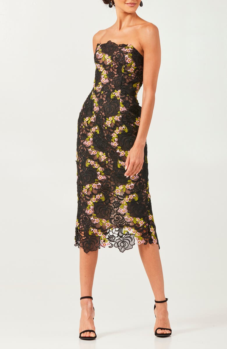 HELSI Cecelia Floral Embroidery & Corded Lace Strapless Cocktail Dress ...