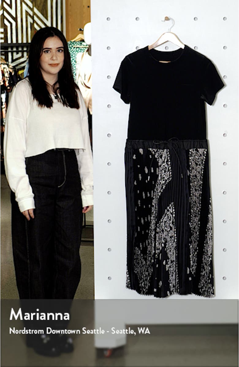 Sacai Archive Print Pleated Mixed Media Midi Dress | Nordstromrack