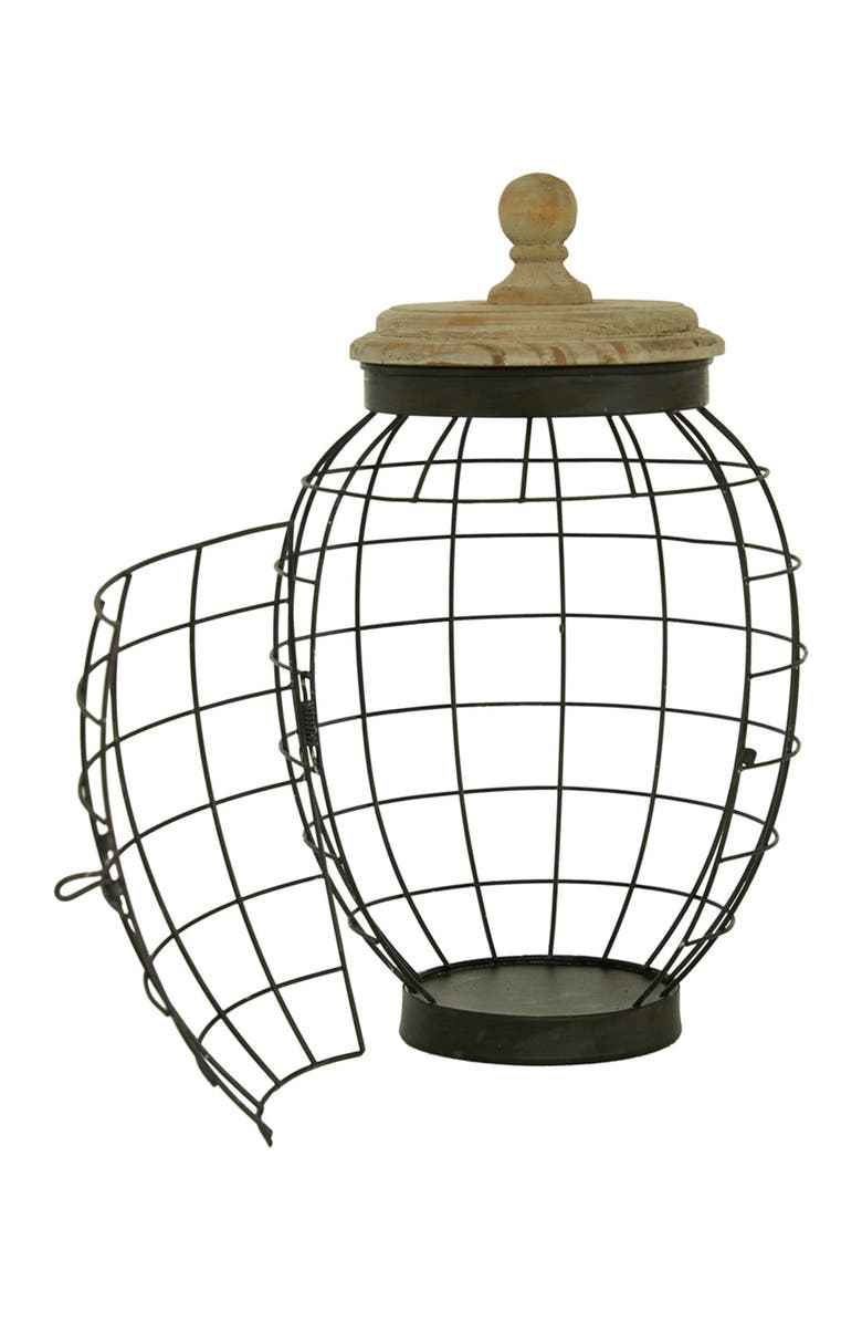 SONOMA SAGE HOME Black Metal Caged Style Decorative Jar with Wood Lid ...