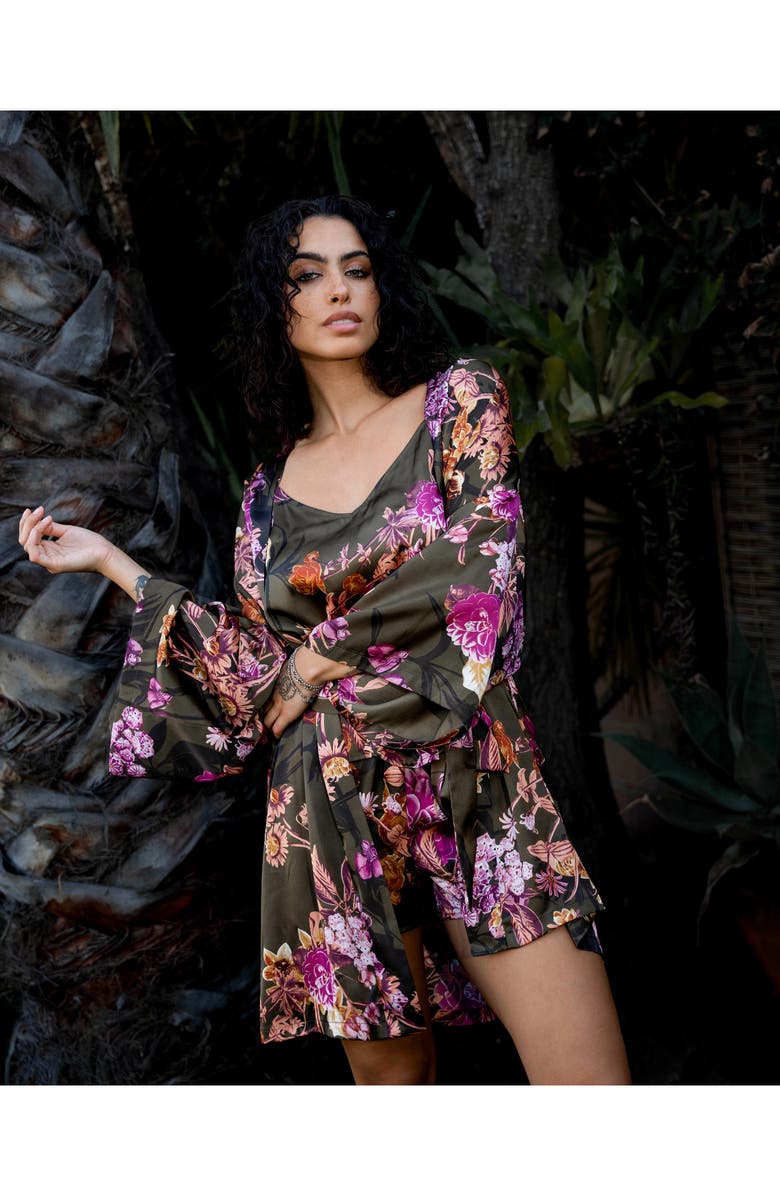 Midnight Bakery Floral Print Satin Robe | Nordstrom