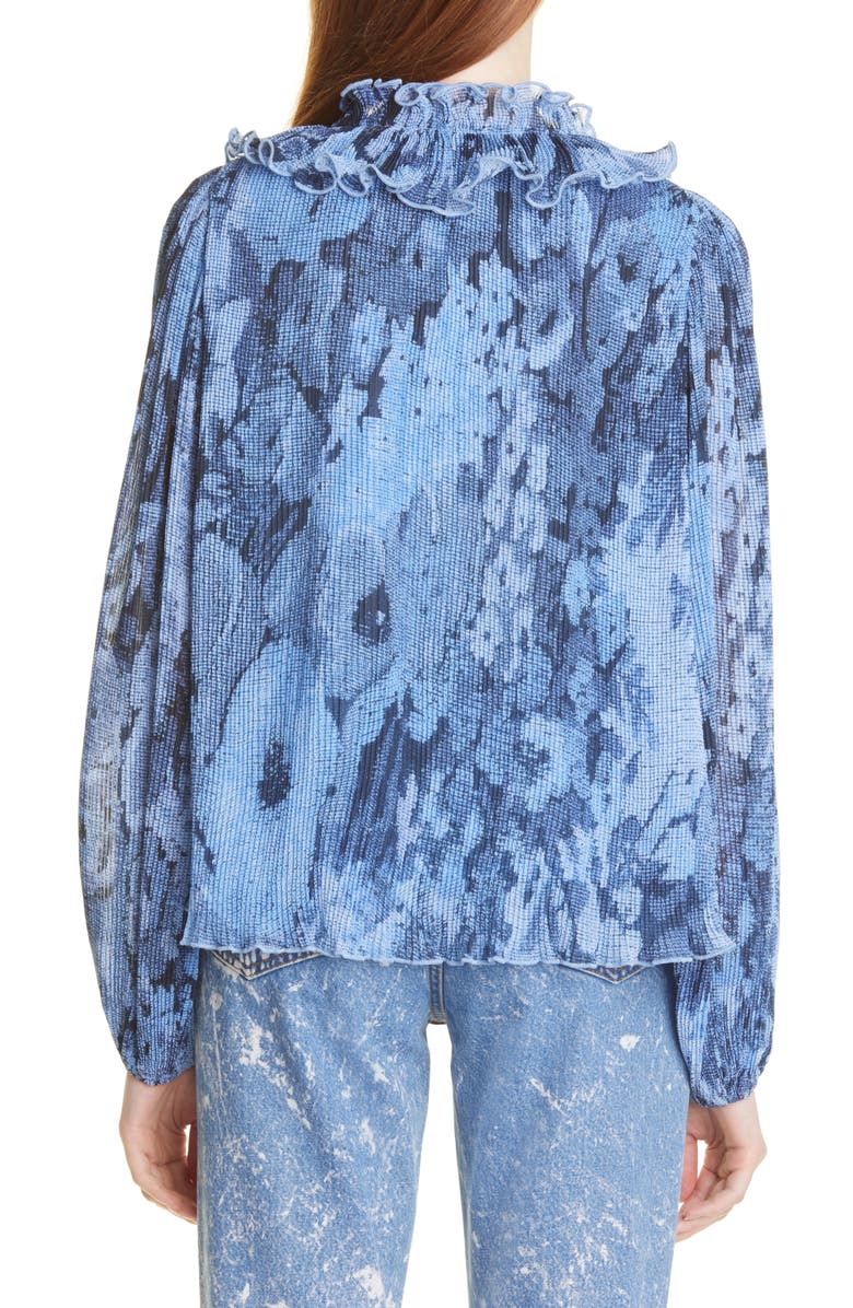 Ganni Floral Print Plissé Georgette Blouse | Nordstromrack