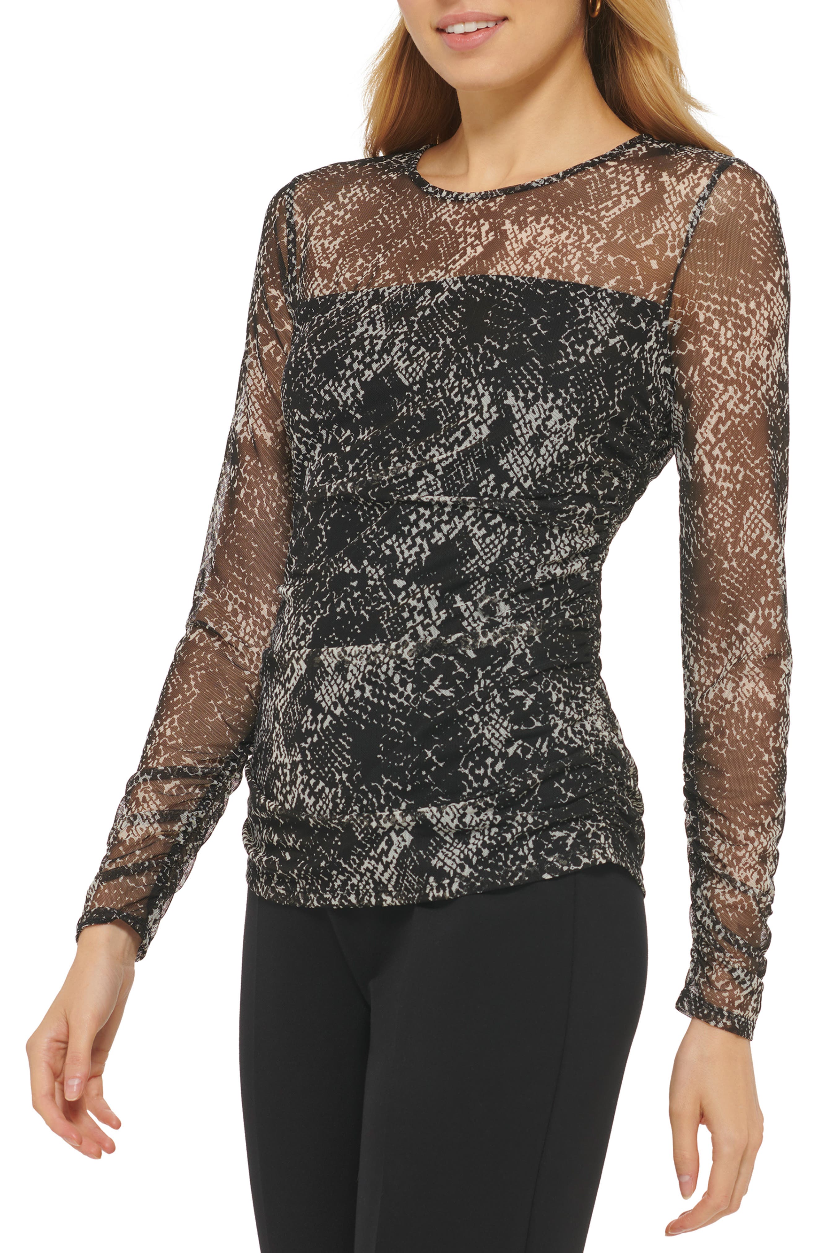 DKNY Patterned Mesh Top | Nordstromrack