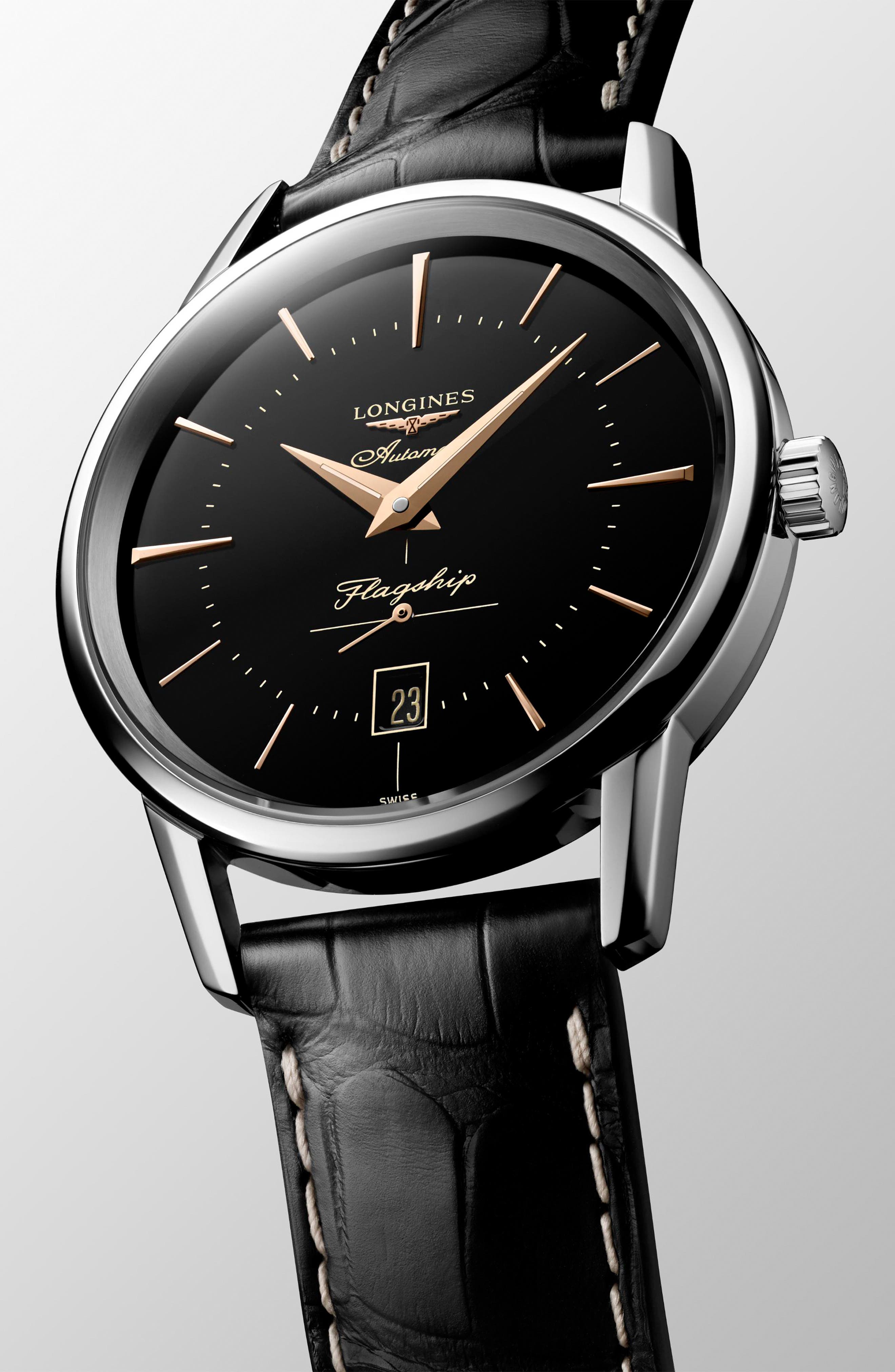 Longines Flagship Heritage Automatic Leather Strap Watch, 38.5mm ...