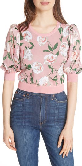 Alice + Olivia Brandy Floral Puff Crop Sweater | Nordstrom