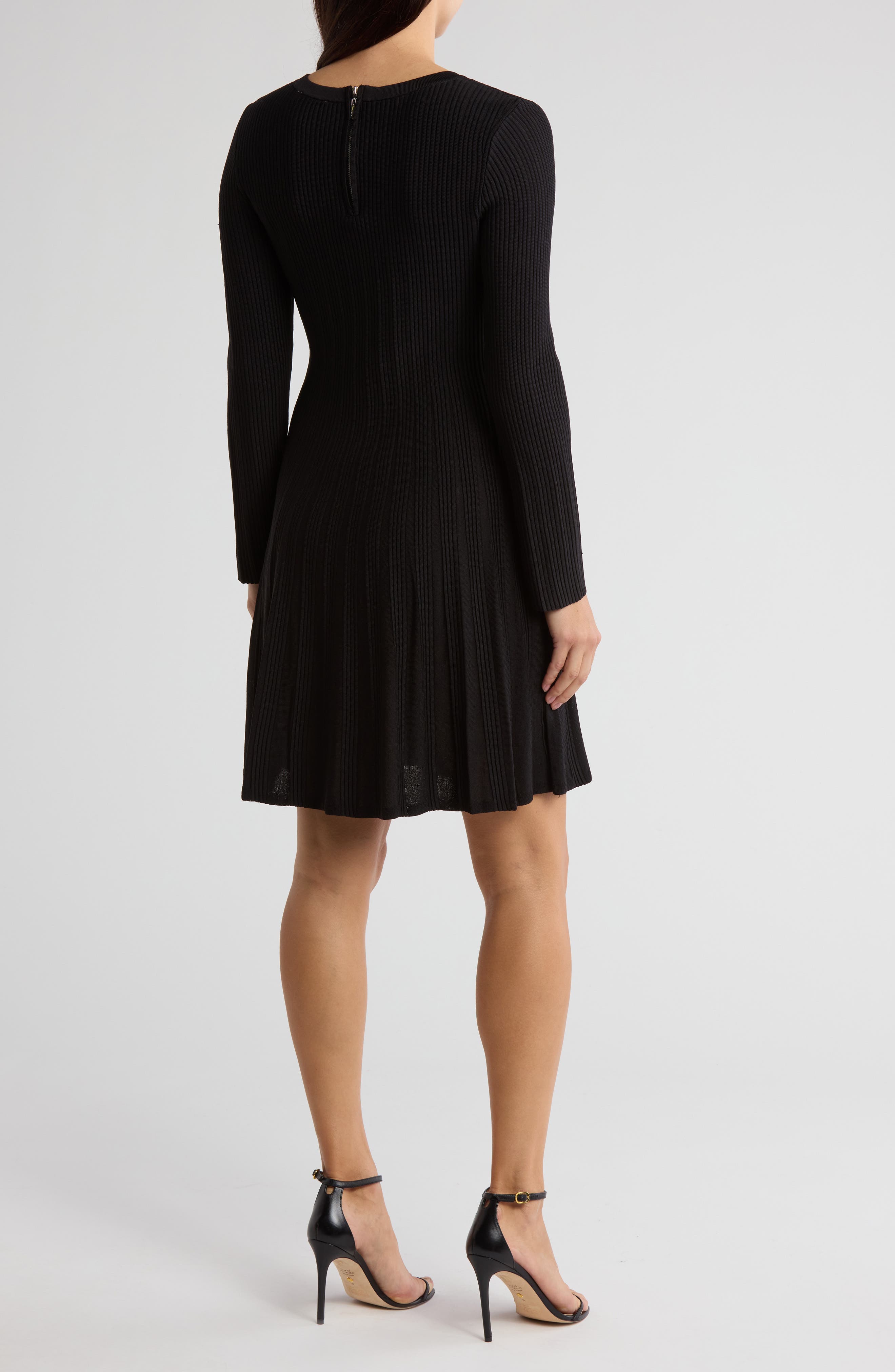 DKNY Long Sleeve Ribbed Fit & Flare Sweater Dress | Nordstromrack