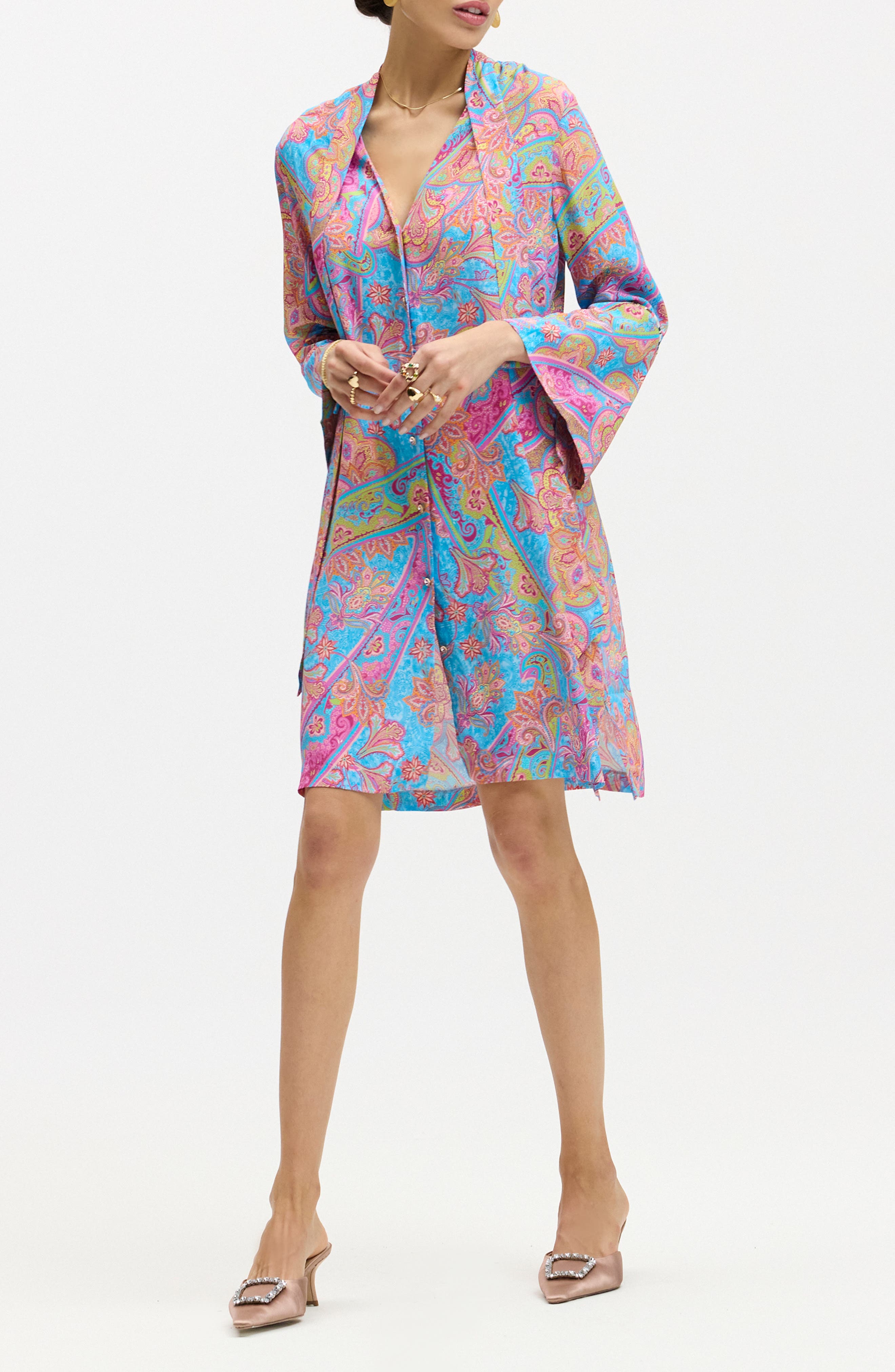 Robert Graham Brenna Tie Neck Long Sleeve Shift Dress | Nordstromrack