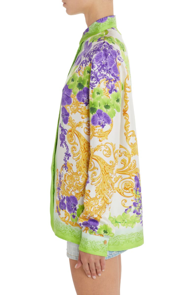 Versace Orchid Medusa Print Silk Button-Up Blouse | Nordstromrack