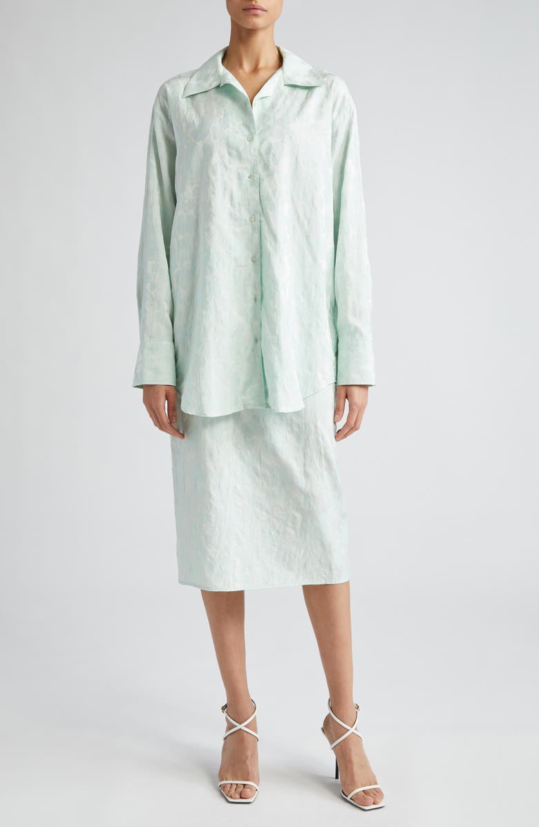 BITE Studios Floral Jacquard Organic Cotton Blend Button-Up Shirt ...