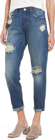 Leith Ripped High Waist Boyfriend Jeans | Nordstrom