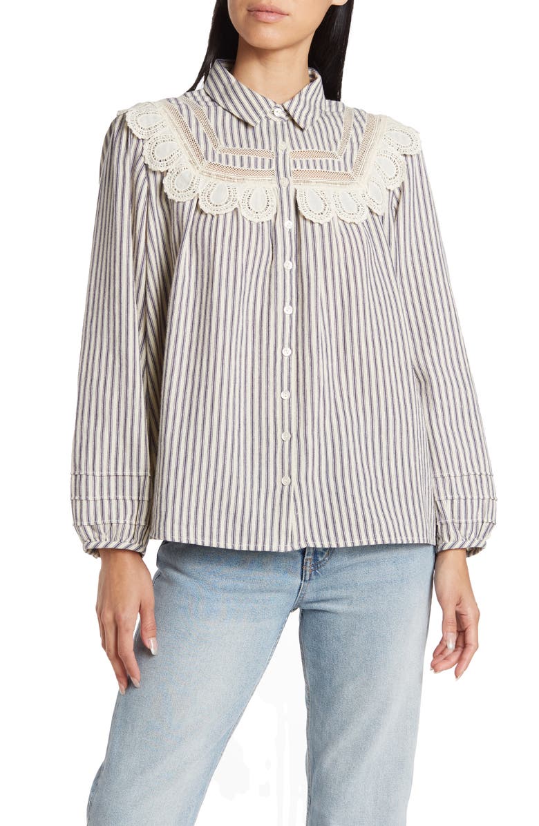 ba&sh Anael Stripe Lace Trim Button-Up Blouse | Nordstromrack