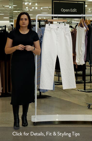 Good American Good Icon Faux Pearl Embellished High Waist Straight Leg ...