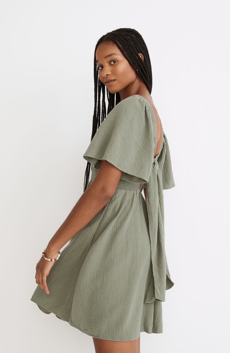 Madewell Lightspun Lucie Smocked Tie Back Minidress | Nordstrom