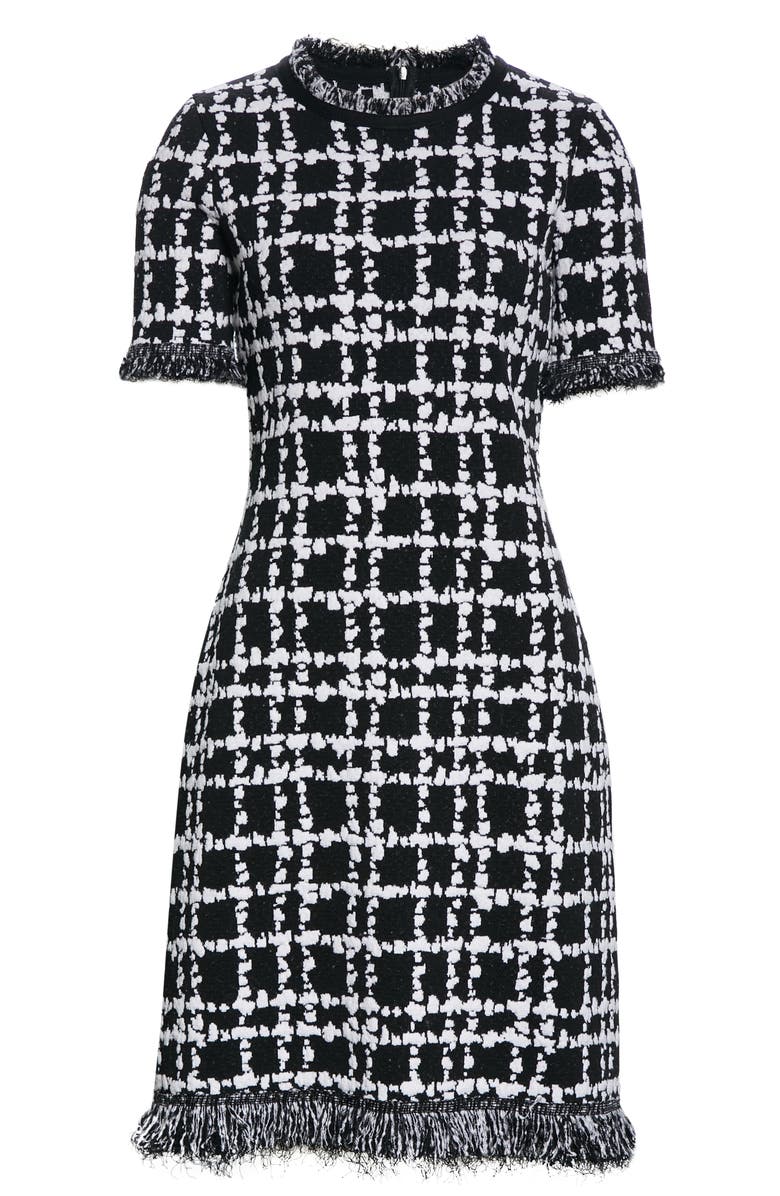 Oscar de la Renta Fringe Plaid Knit Sheath Dress | Nordstrom