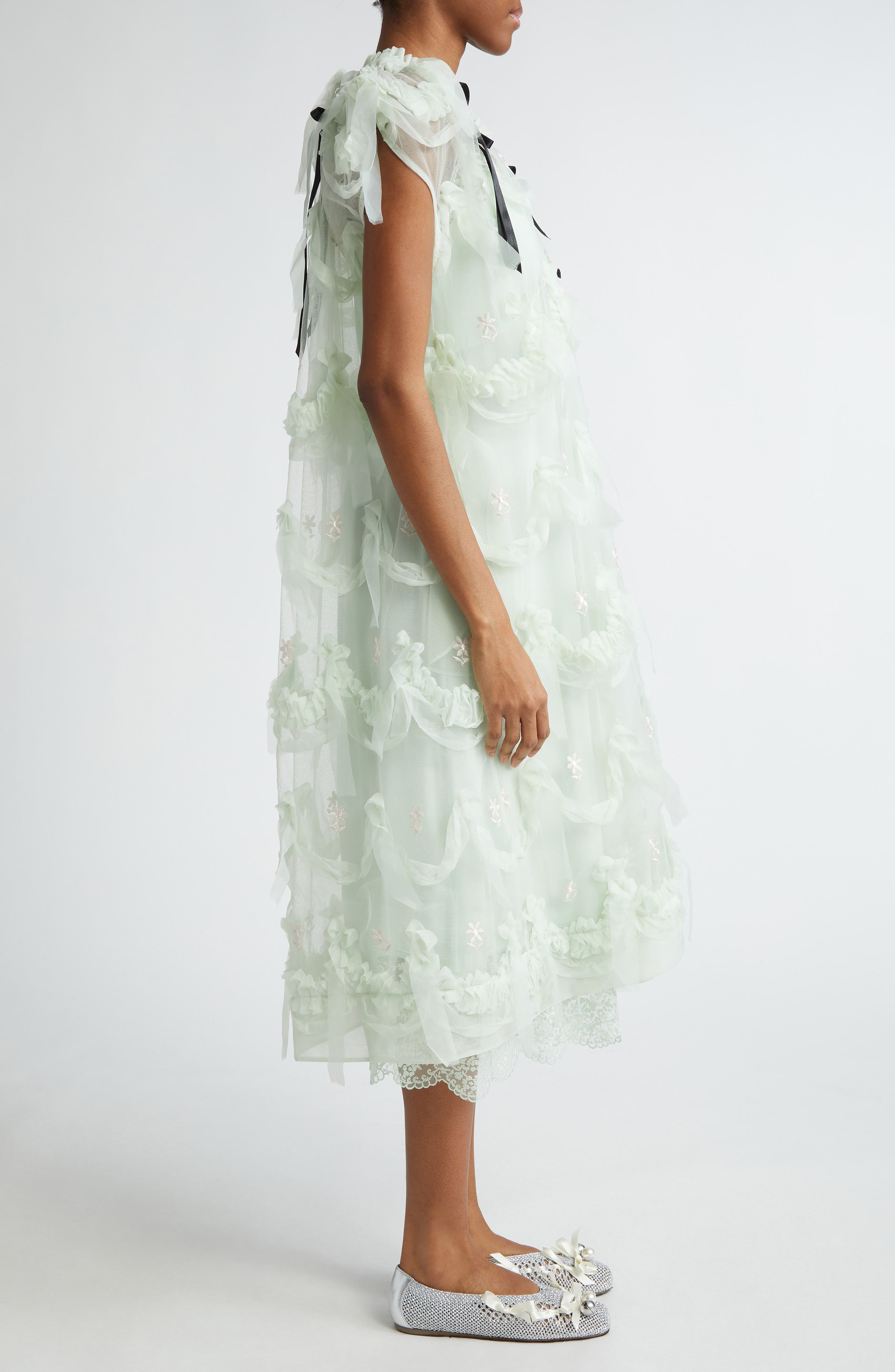 Simone Rocha Floral Embroidered Midi Sack Dress | Nordstrom