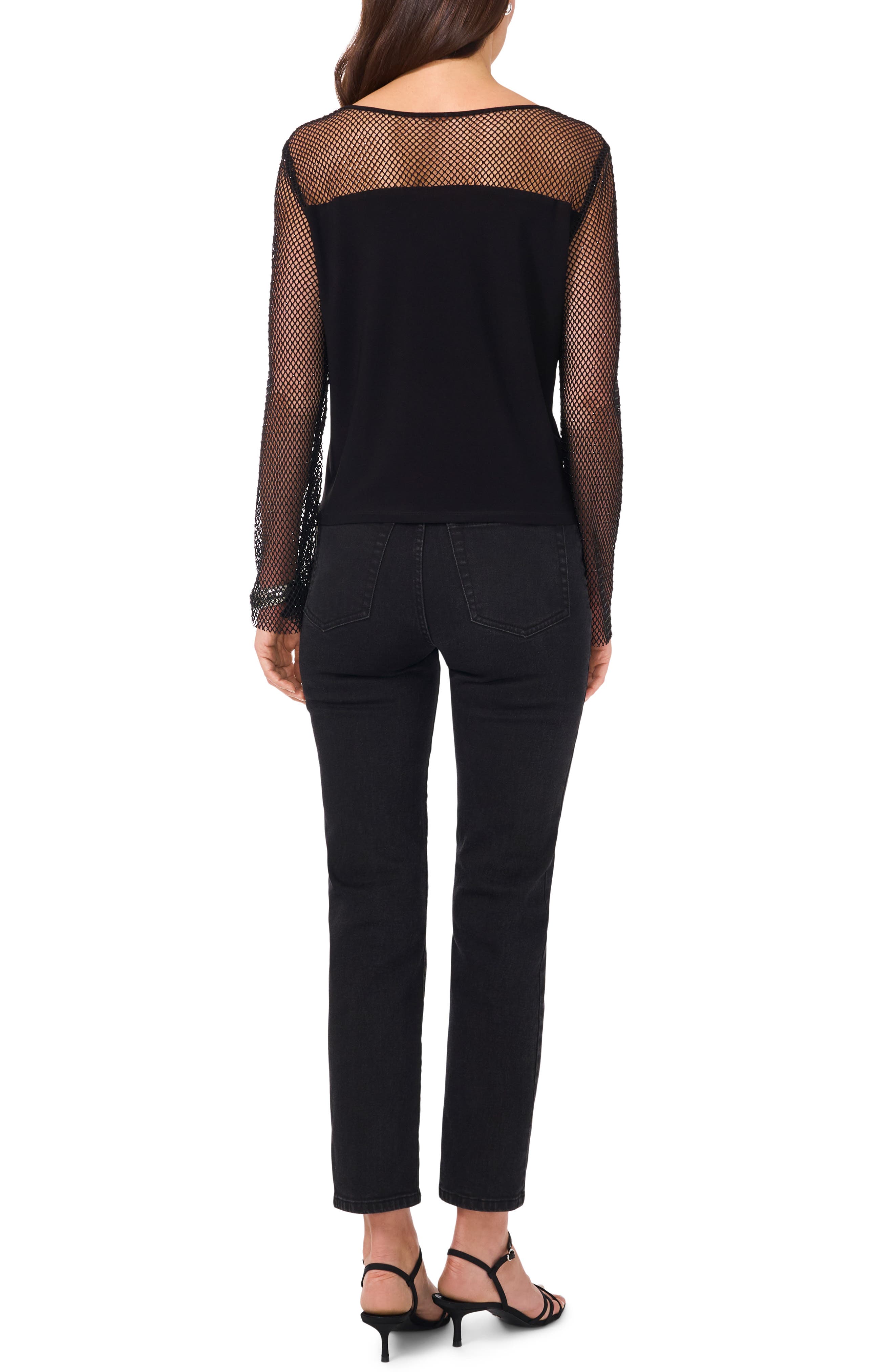 Vince Camuto Rhinestone Fishnet Long Sleeve Top | Nordstrom