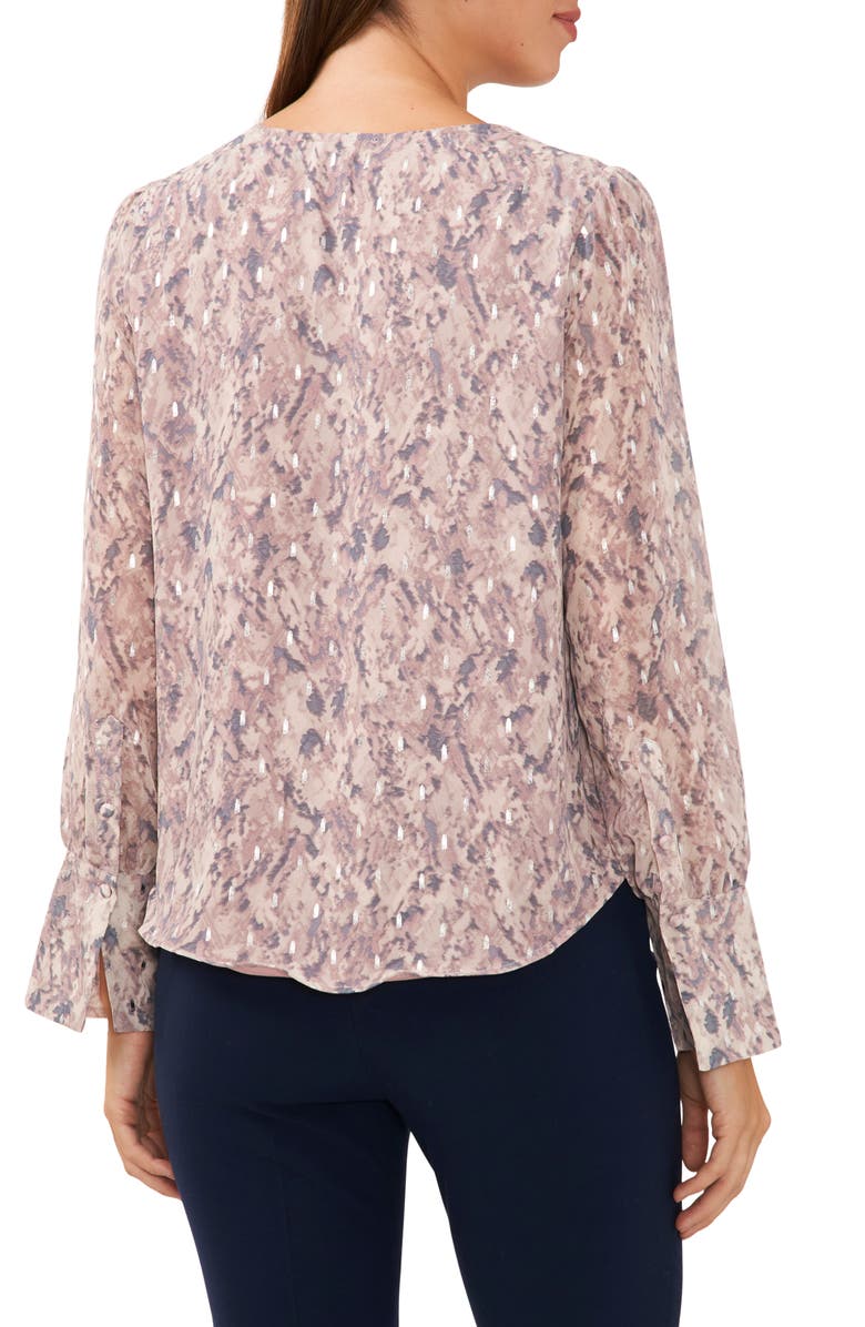 Halogen® Metallic Print Pintuck Puff Shoulder Top | Nordstromrack