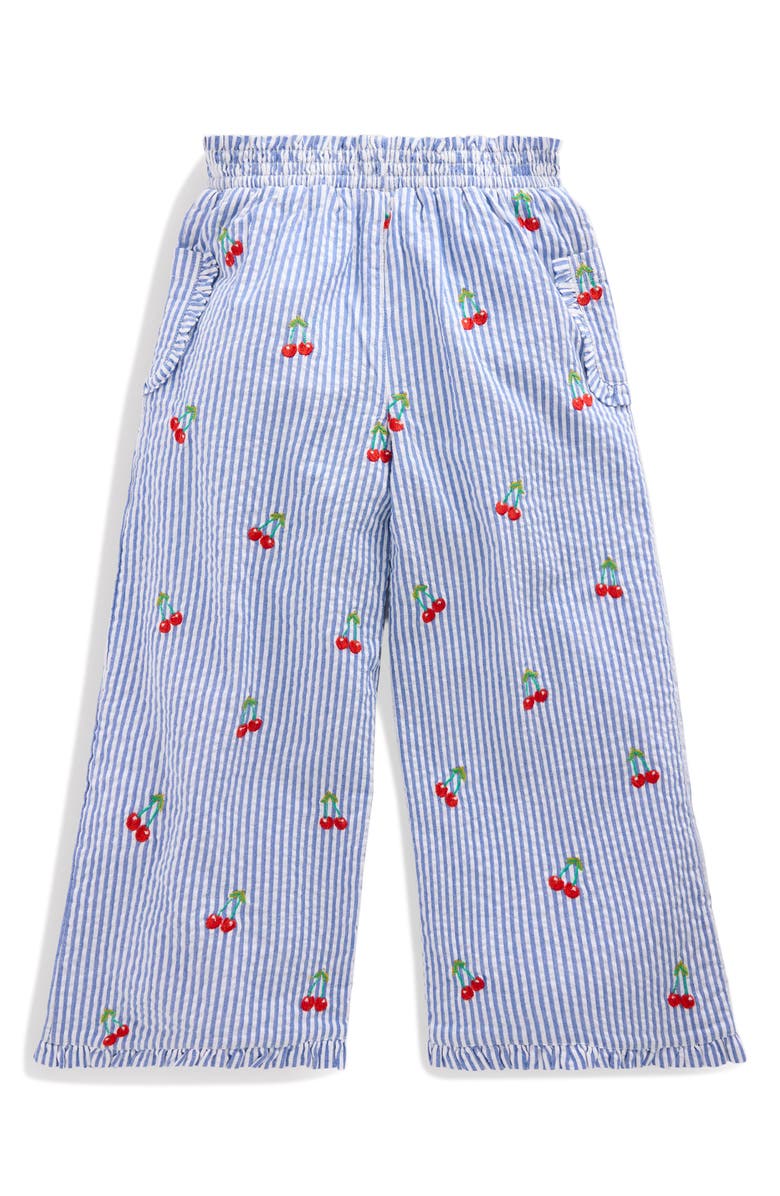 Mini Boden Kids' Stripe Cherry Embroidered Wide Leg Cotton Pants ...