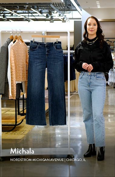 HINT OF BLU Happy Shaggy High Waist Raw Hem Wide Leg Jeans | Nordstrom