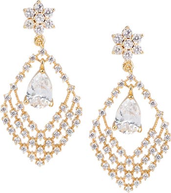 CZ by Kenneth Jay Lane 18K Yellow Gold Plated CZ Charm Netted Drop ...