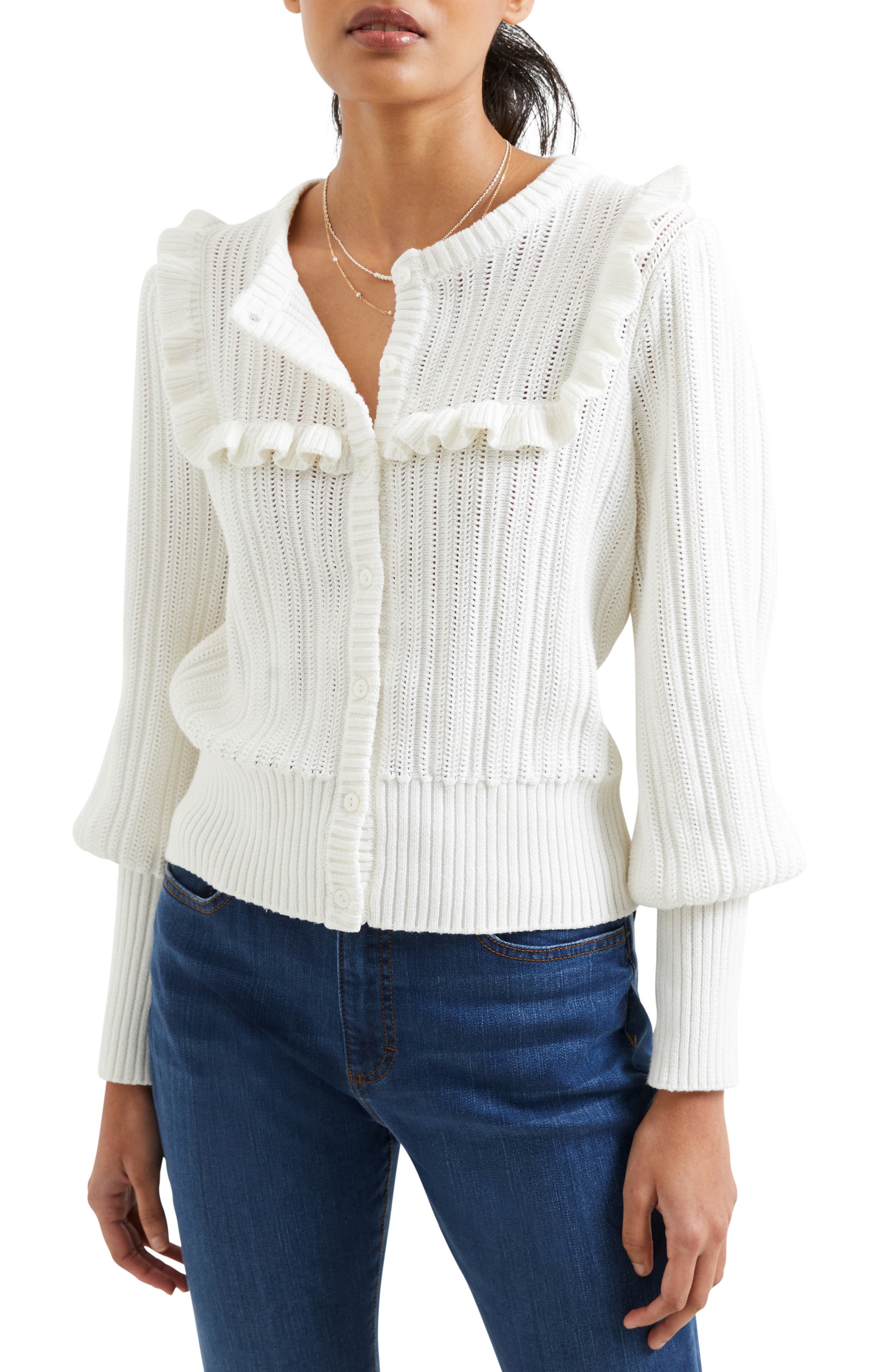 French Connection Nellis Crochet Frill Cardigan | Nordstromrack