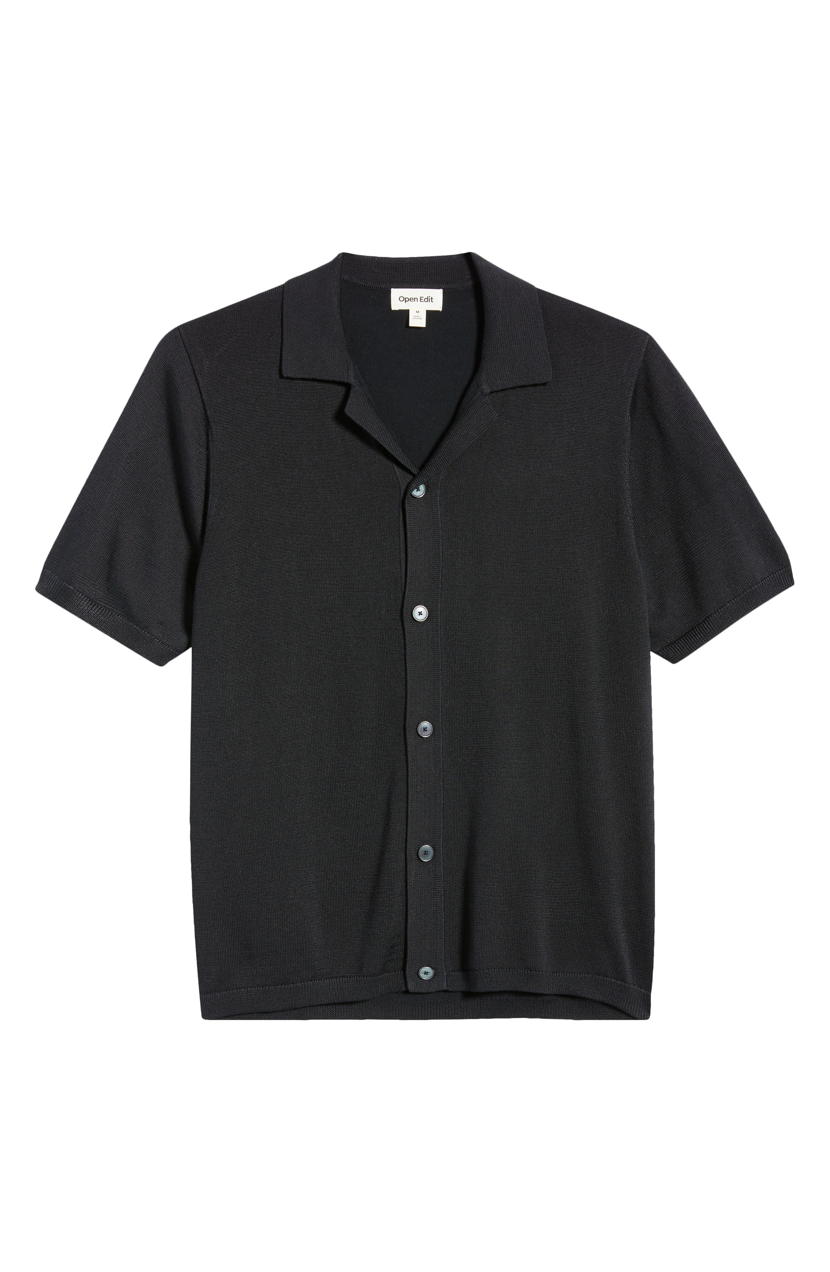 Open Edit Camp Short Sleeve Button Up Sweater | Nordstrom
