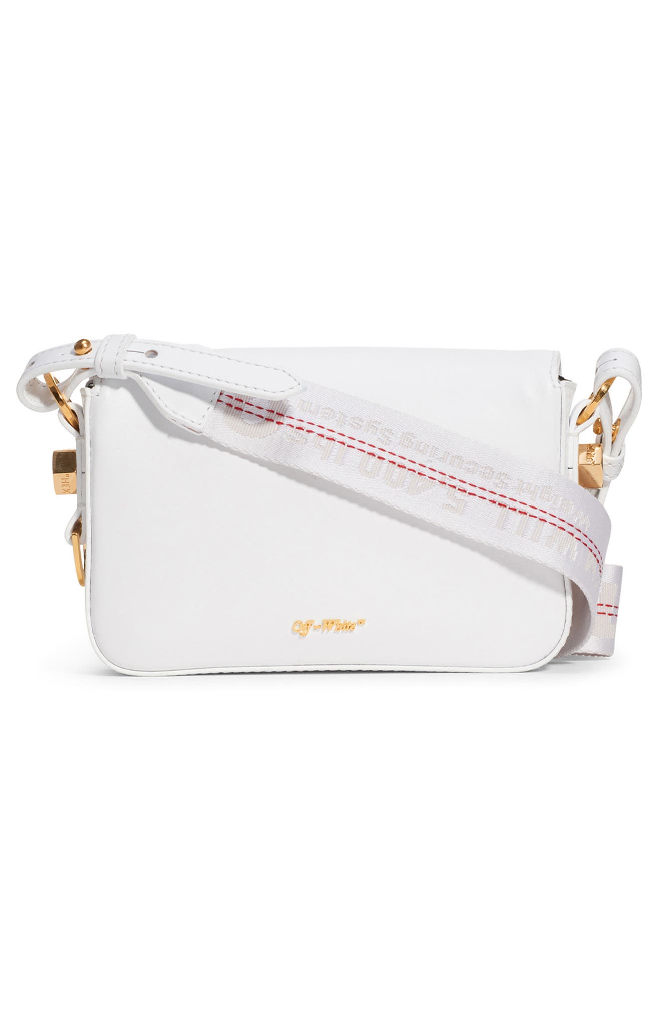 Off-White Mini Binder Clip Metallic Diagonal Stripe Leather Flap Bag ...