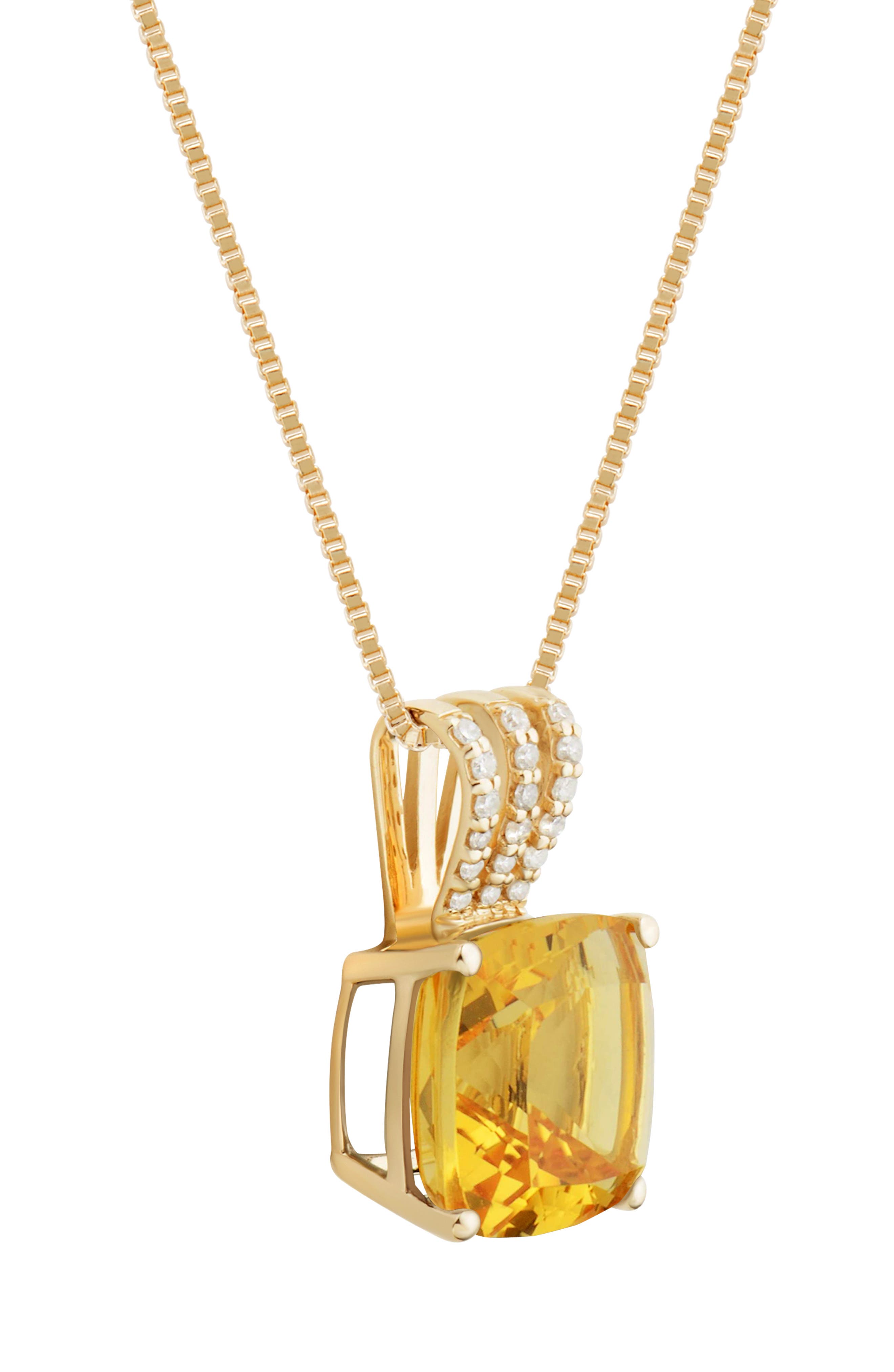 Frankie & Zoe 10K Yellow Gold Cushion Cut Citrine & Diamond Pendant ...