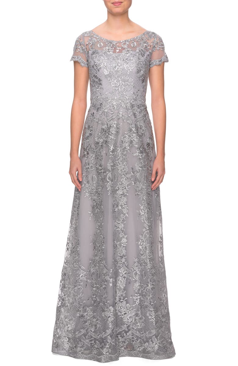 La Femme Shimmer Lace Gown | Nordstrom
