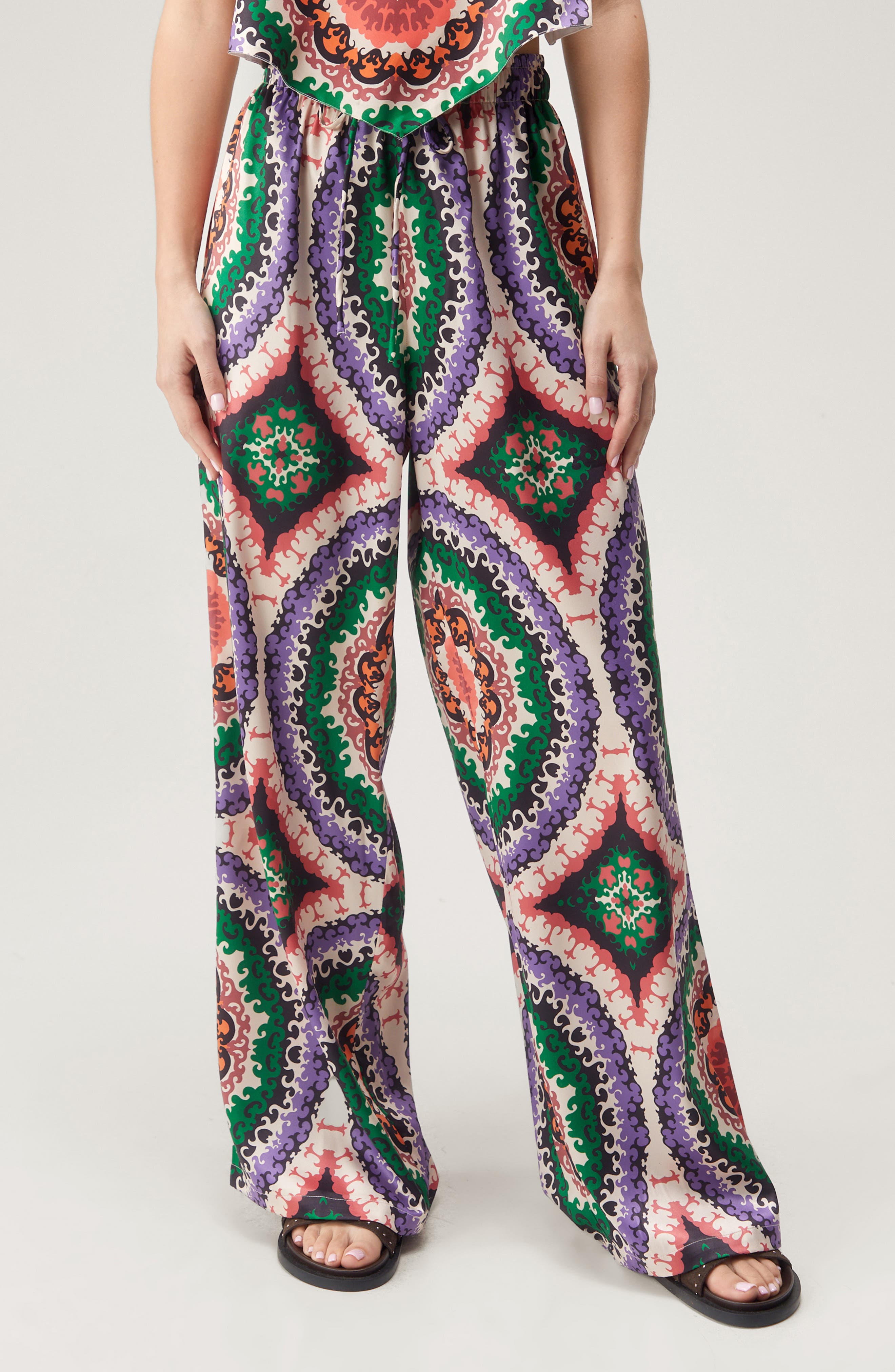 NASTY GAL Boho Print Wide Leg Satin Pants | Nordstromrack